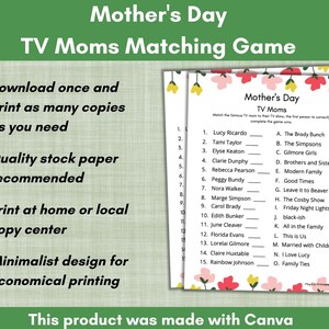 Mother's Day, TV Moms, Match up Game, Famous TV Moms, TV Moms Trivia ...