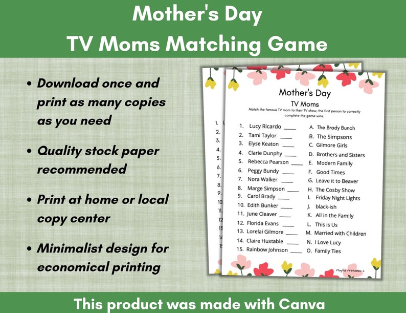 Mother's Day, TV Moms, Match up Game, Famous TV Moms, TV Moms Trivia ...