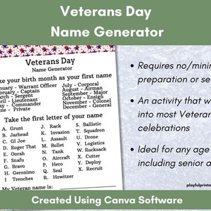 Veterans Day, Name Generator, Military Game, Veterans Day Classroom ...
