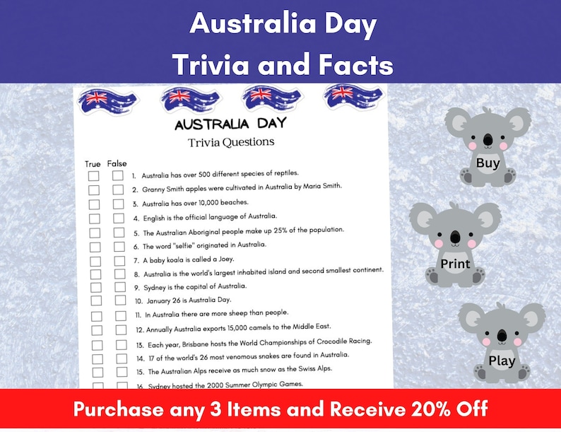 Australia Day, Trivia and Facts, Australia Party Game, Aussie ...