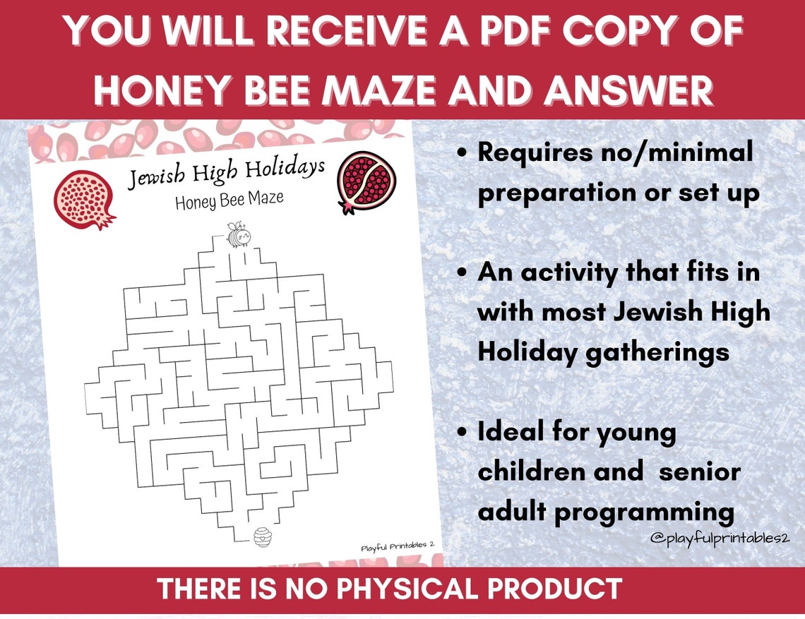 Jewish High Holidays Honey Bee Maze Children Families - Etsy