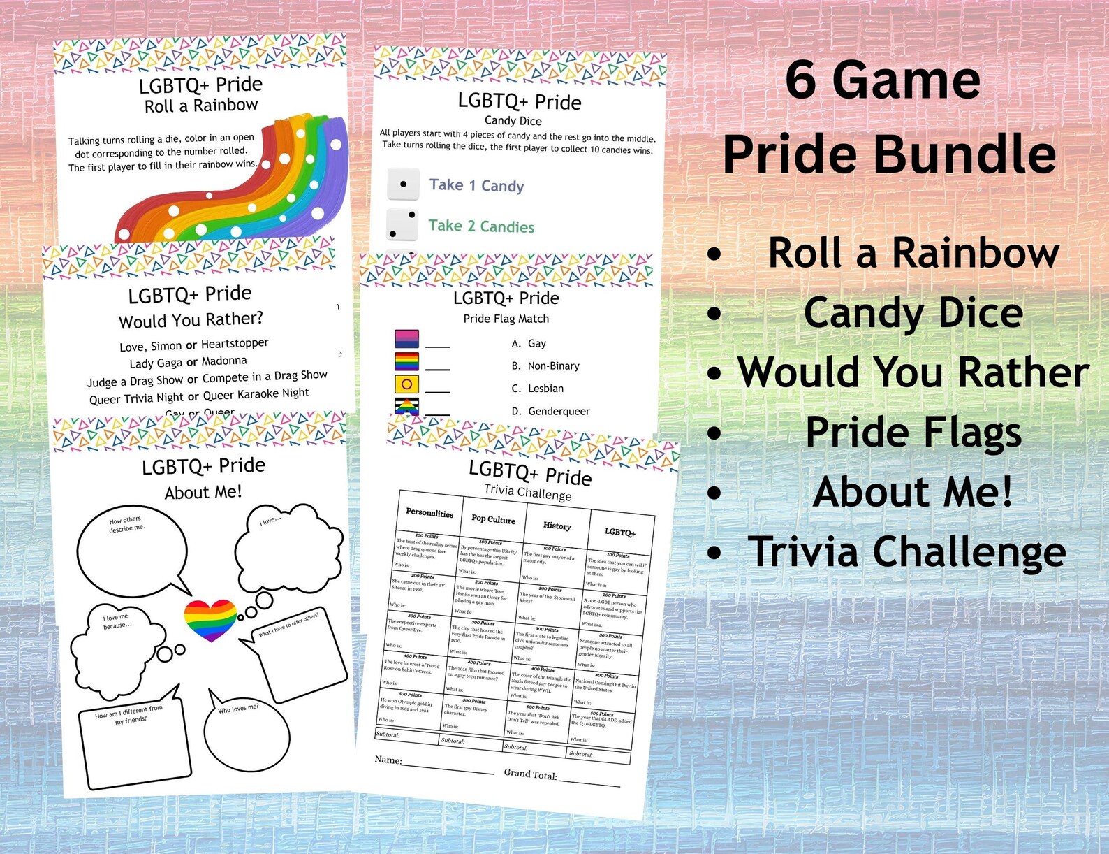Pride LGBTQ+ Six Game Bundle, Pride Celebration, Brain Games, Queer ...