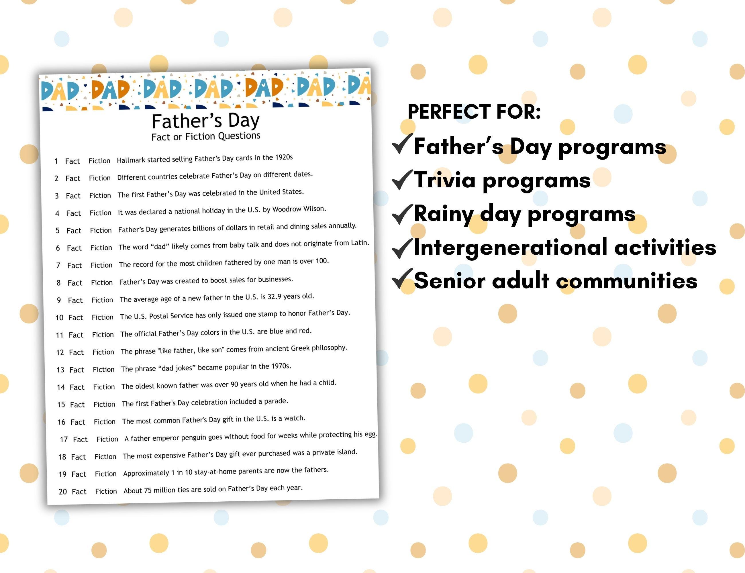 Father's Day Fact or Fiction, Father’s Day Game, Father's Day Trivia ...