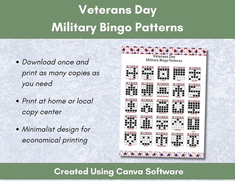 Veterans Day, Bingo Patterns, Veterans Day Bingo, Military Bingo ...
