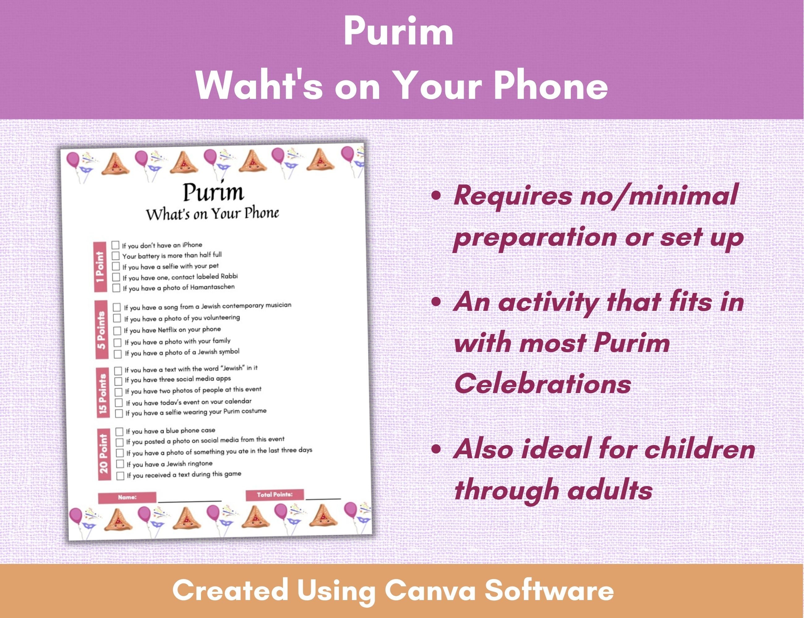 Purim, Whats on Your Phone, Jewish Holiday, Purim Game, Jewish Youth ...
