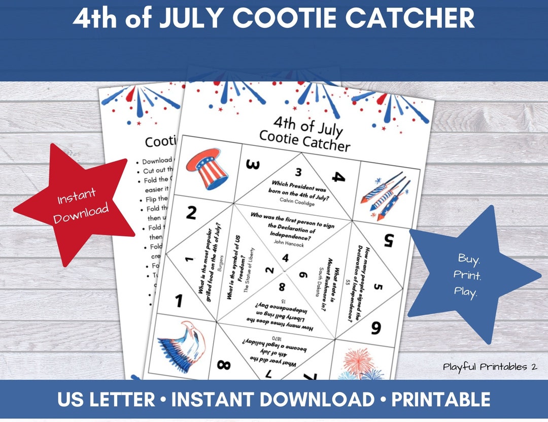 4th of July Cootie Catcher, American History Trivia, Independence Day ...