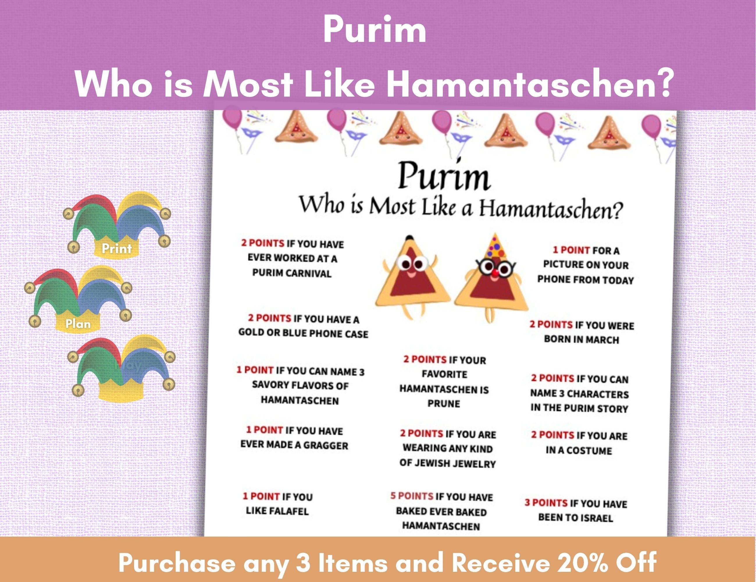 Purim, Who is Most a Like Hamantaschen Game, Who is Most Like, Purim ...