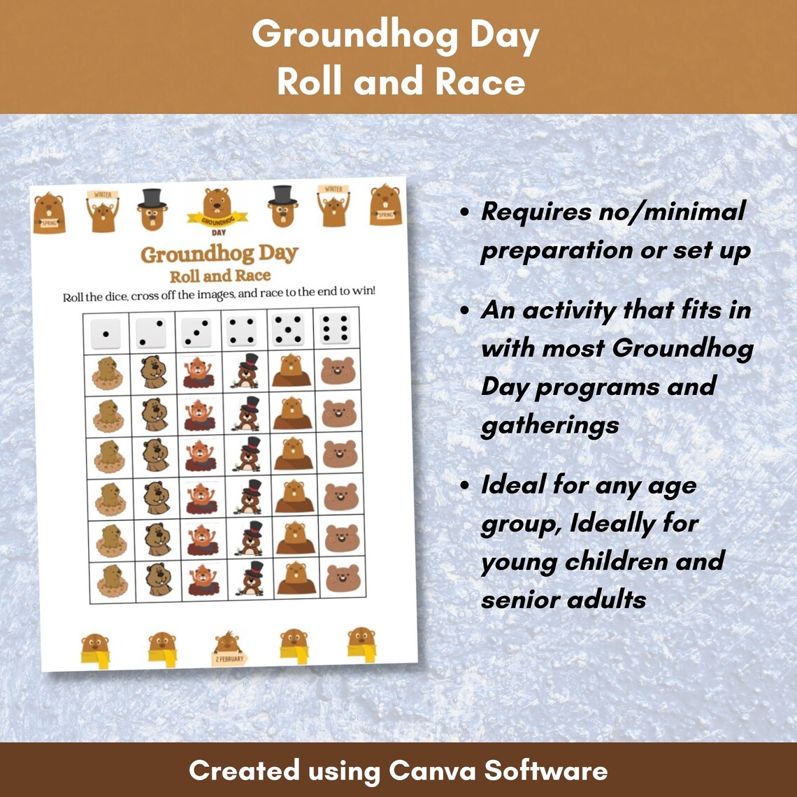 Groundhog Day, Groundhog Roll & Race, Dice Game, Groundhog Day Game ...