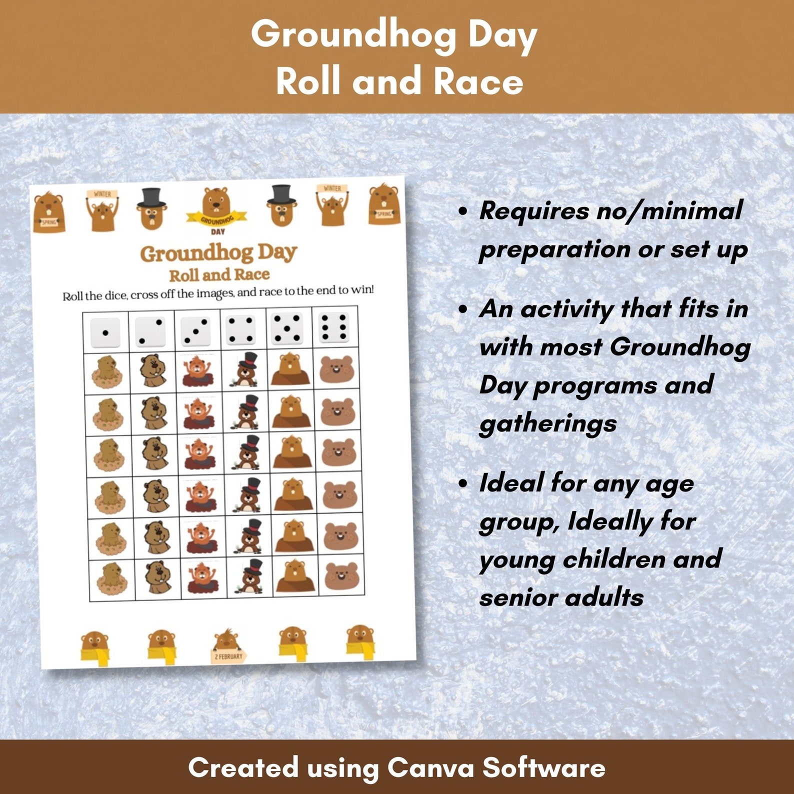 Groundhog Day, Groundhog Roll & Race, Dice Game, Groundhog Day Game ...