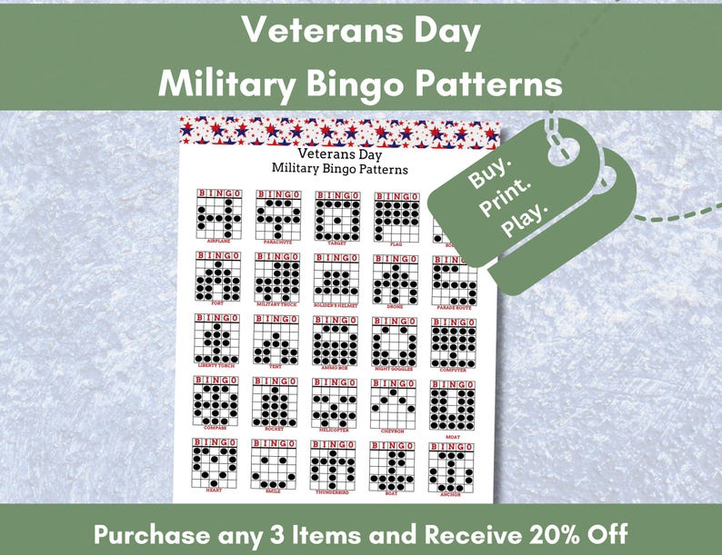 Veterans Day, Bingo Patterns, Veterans Day Bingo, Military Bingo ...