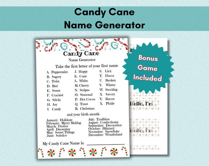 Candy Cane Name Generator, Christmas Party Games (printable PDF) - Etsy