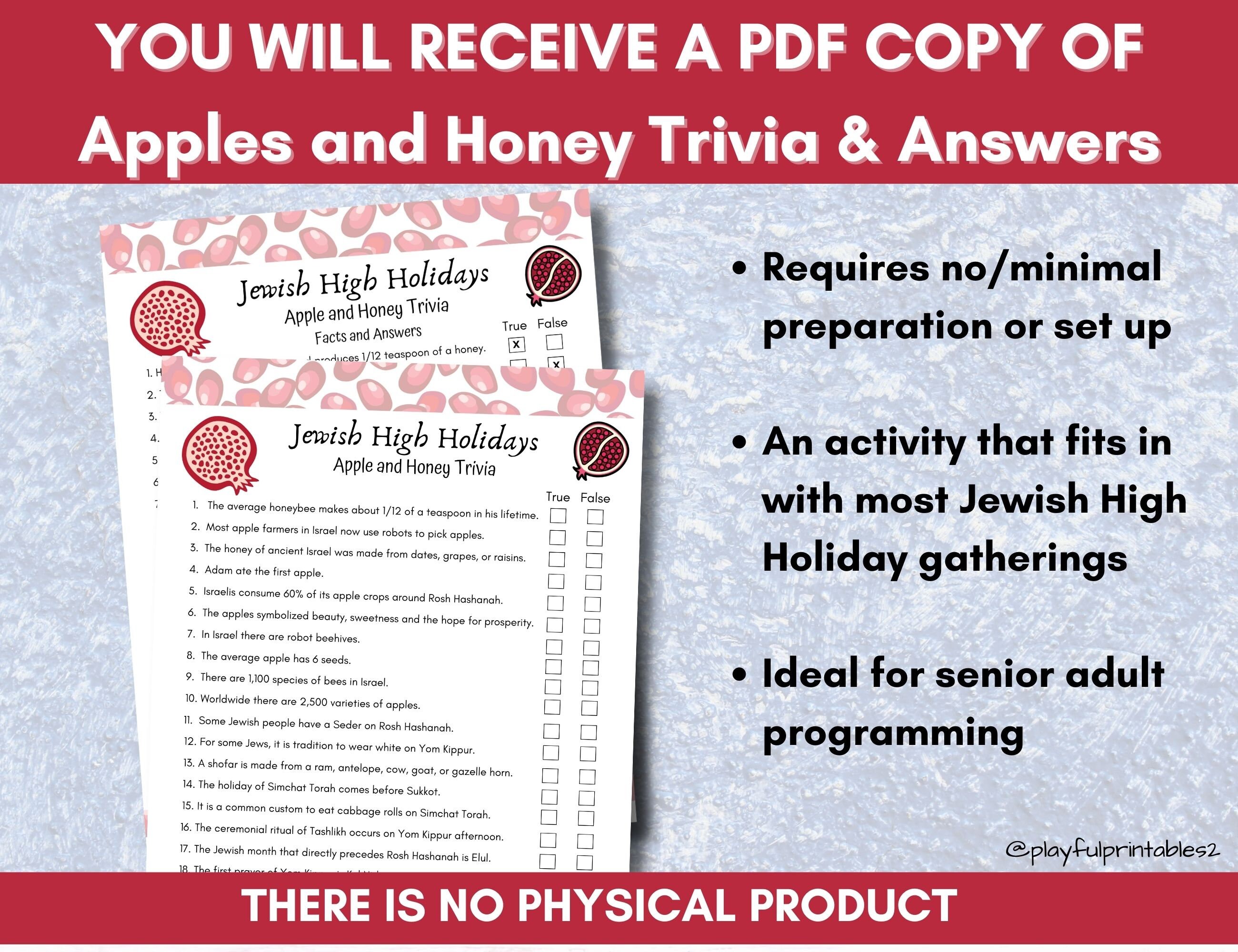 Jewish High Holiday Trivia Game, Rosh Hashanah Celebration, Youth ...