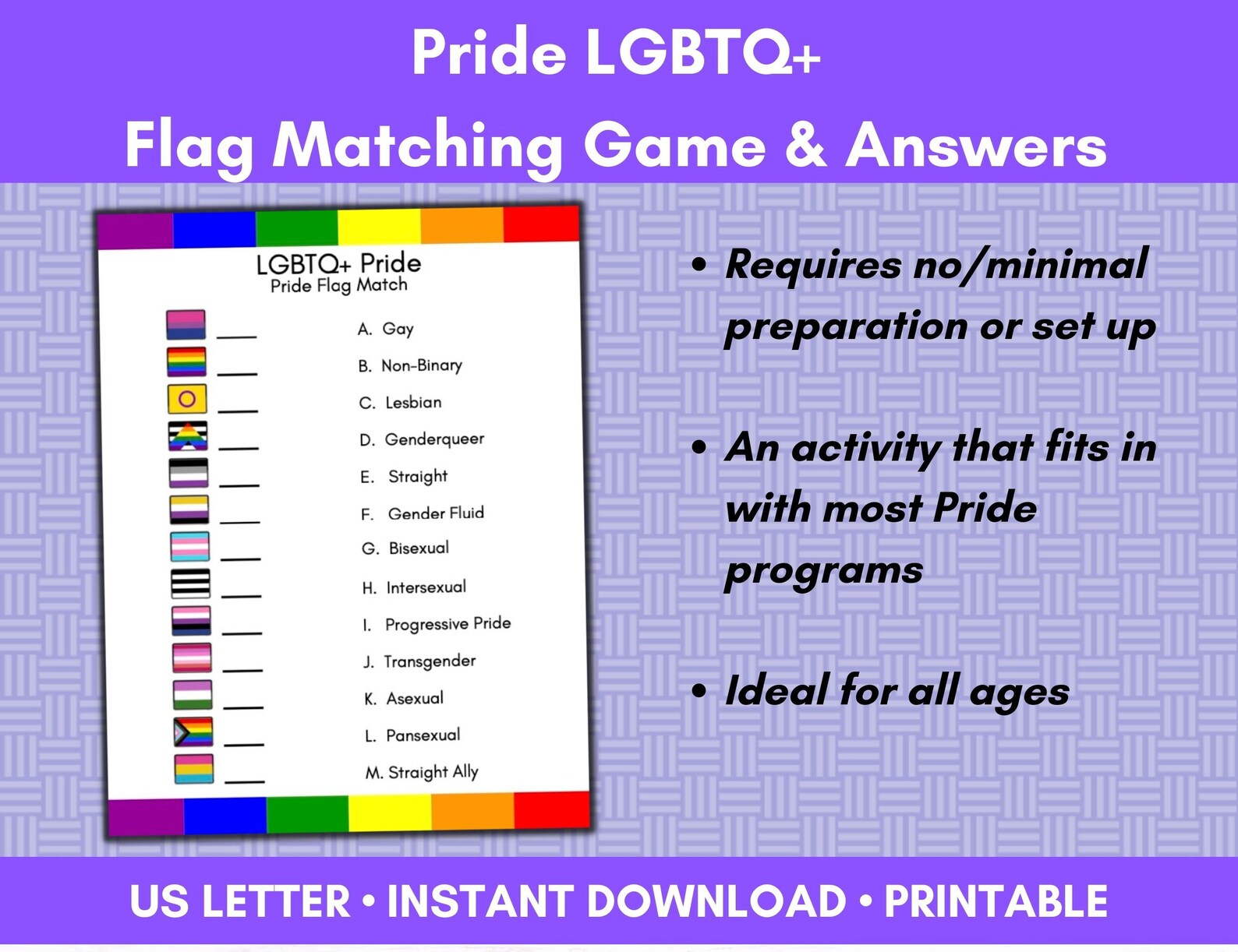 LGBTQ Pride Flag Matching Game Pride Month Pride - Etsy