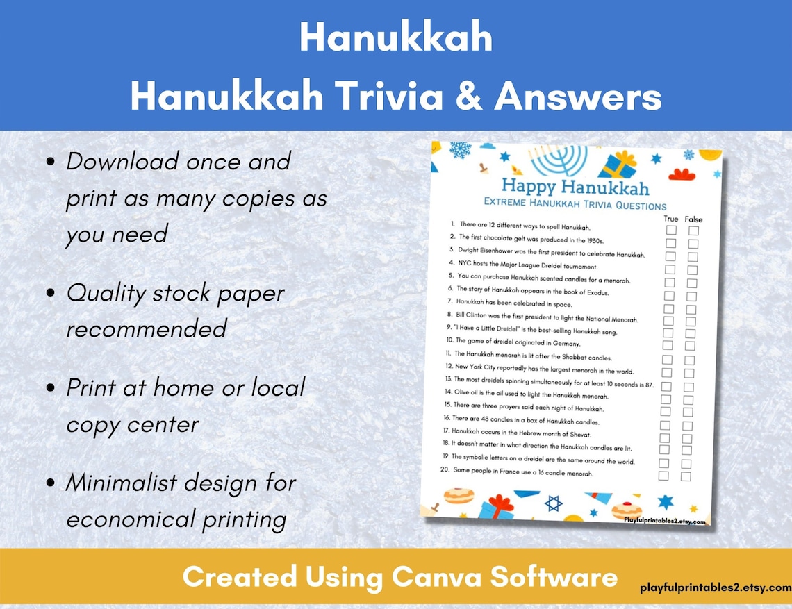 Hanukah Trivia, Hanukkah Celebration, Jewish Holiday, Hanukkah Party ...