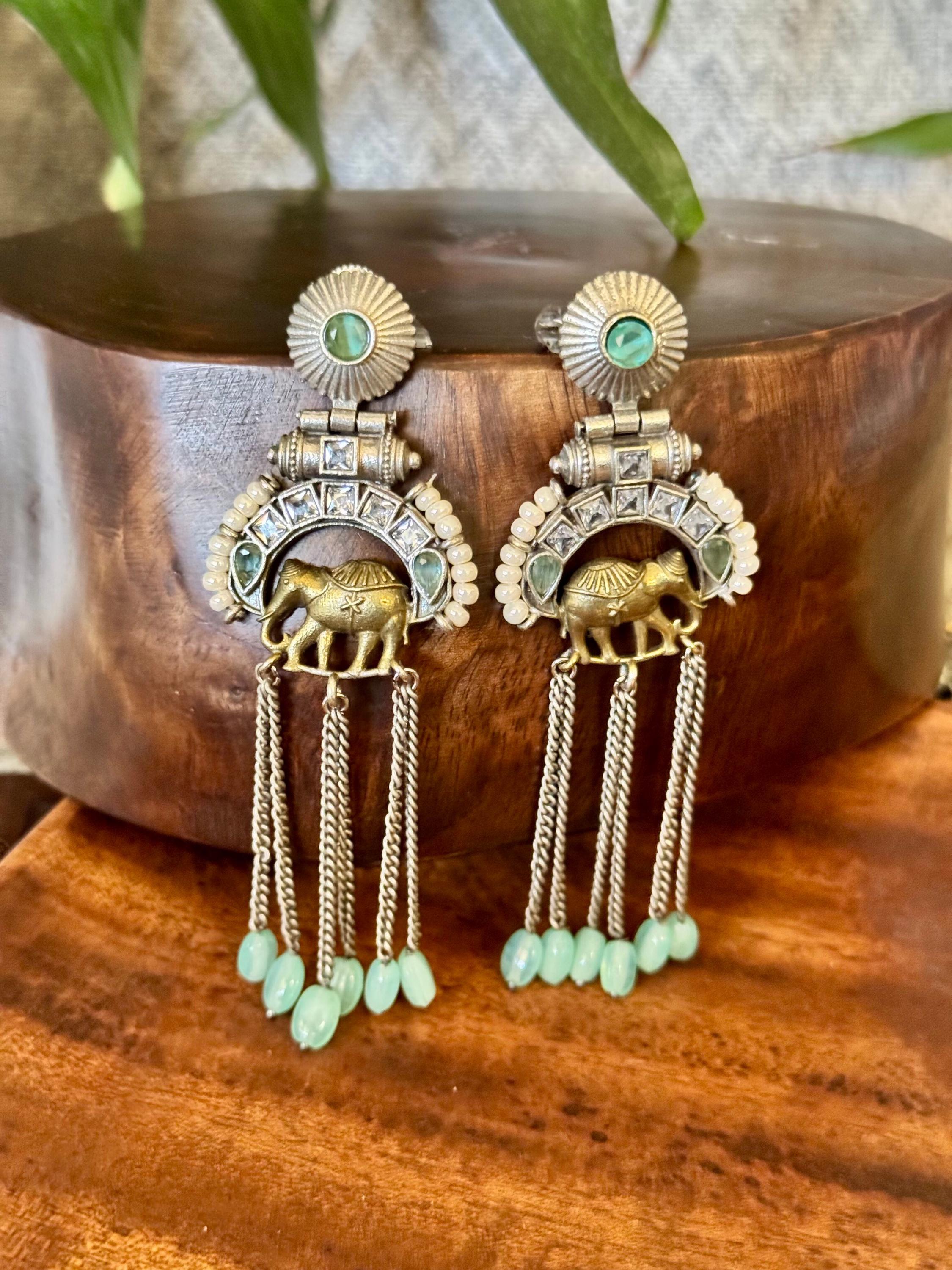 German Silver Pearl Earrings/ Silver Look Alike Earrings / Elephant ...