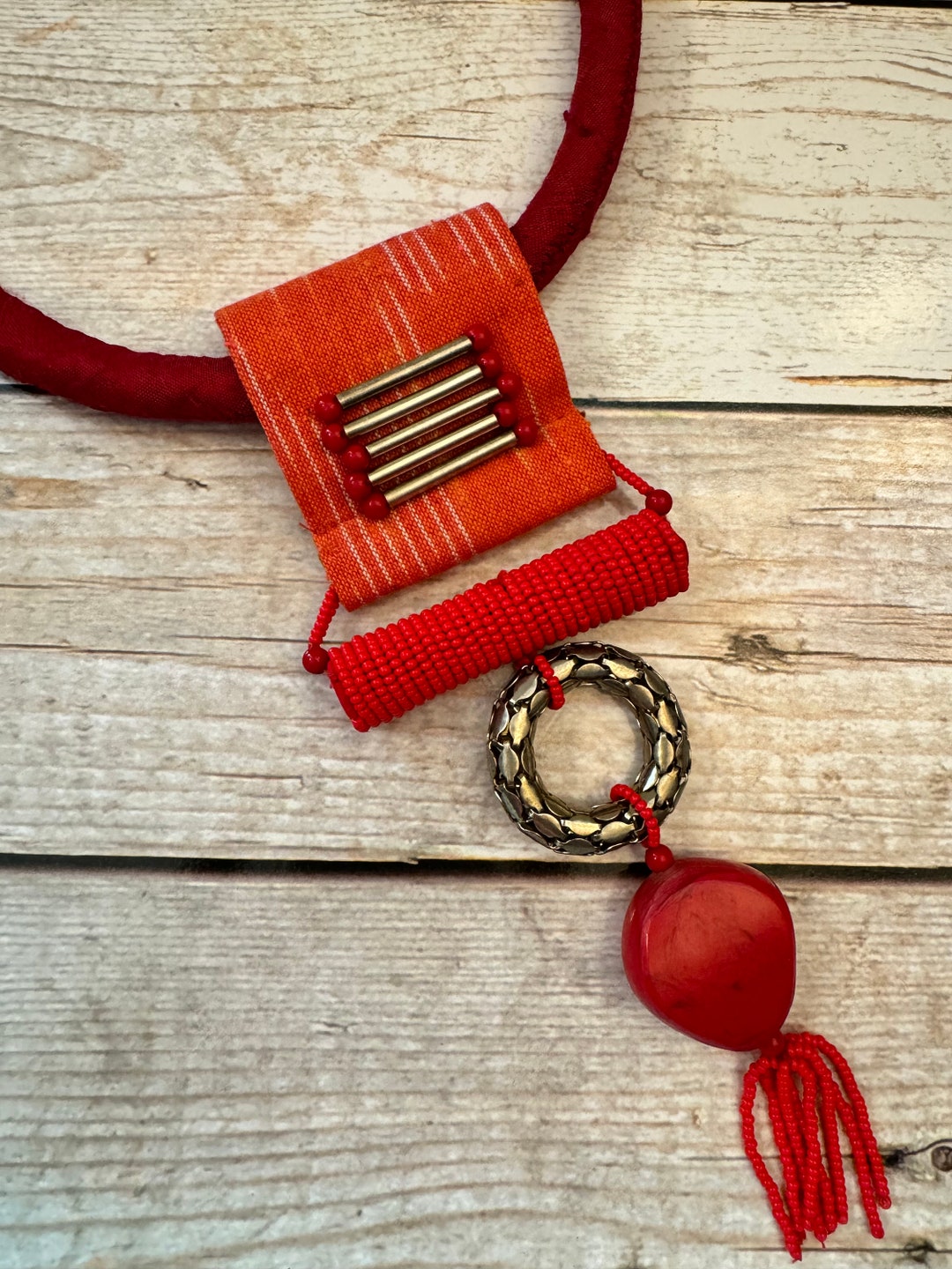 Unique Single Strand Red Designer Statement Necklace With Bead Tassel ...