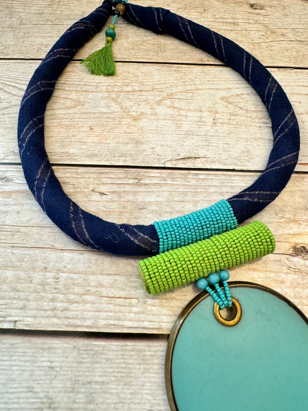 Unique Blue Pendent With Beads Statement Designer Necklace - Etsy