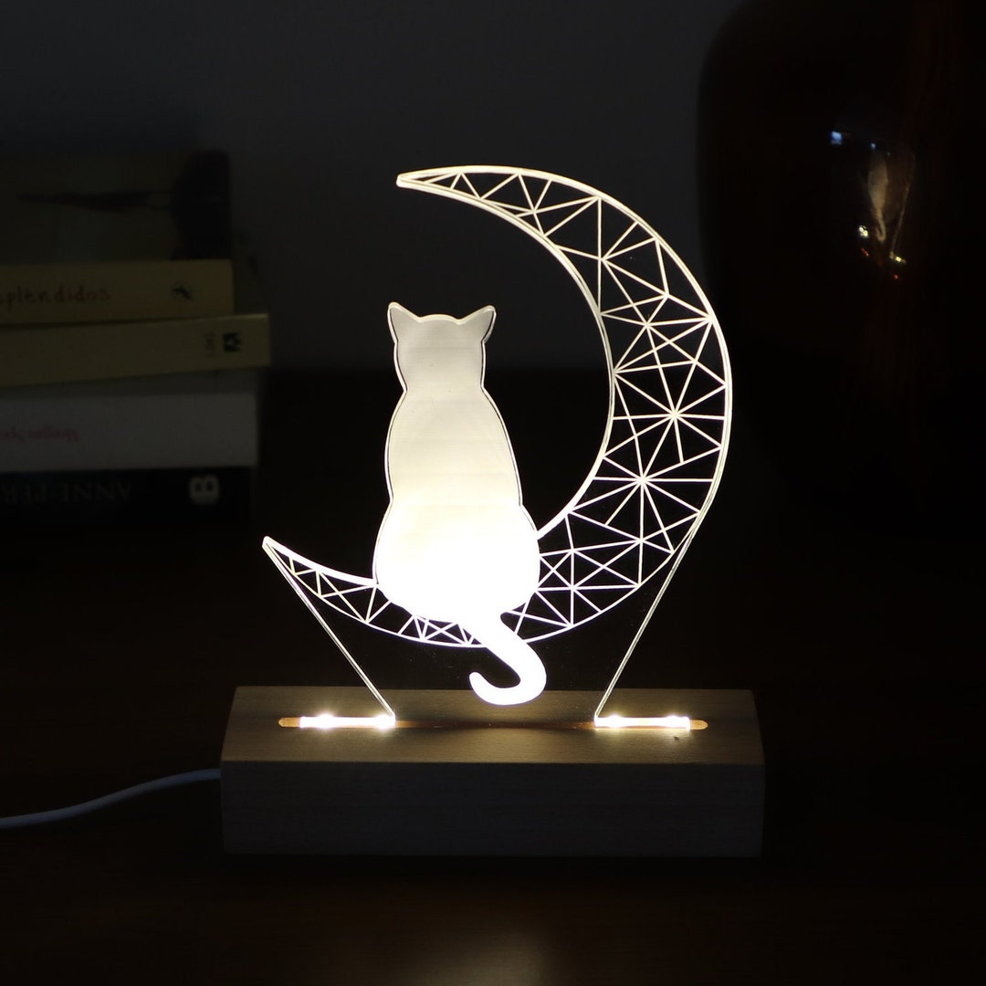 Cat on the Moon LED Night Light: 3D Illusion Lamp - Etsy
