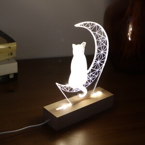 Cat on the Moon Led Night Light, 3D Illusion Table Lamp for Animal ...