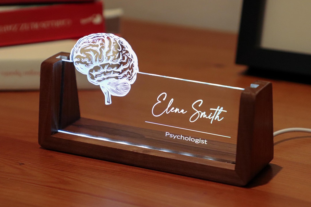 Personalized Psychologist LED Desk Name Plate - Beechwood Base - Etsy