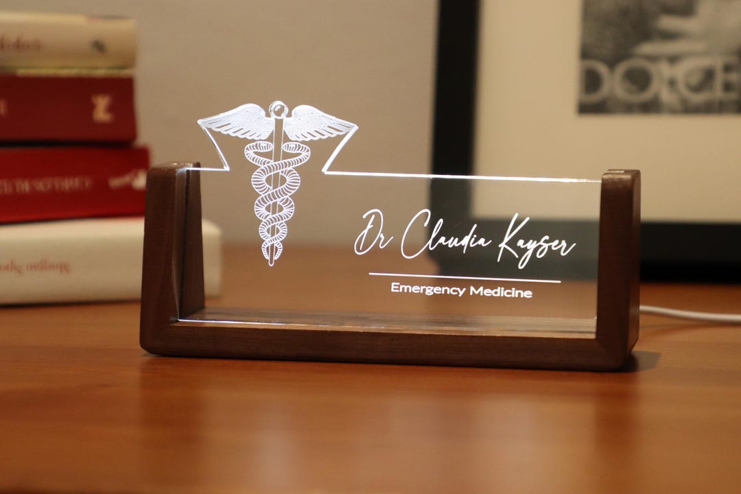 Personalized Doctor Name Plate - Caduceus LED Desk Sign - Etsy