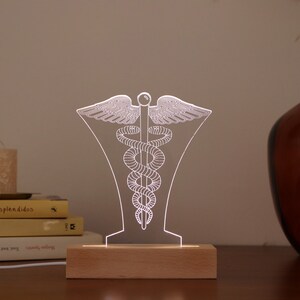 Personalized Caduceus Lamp. Gift for Doctor, Led Lights Gift for Him ...