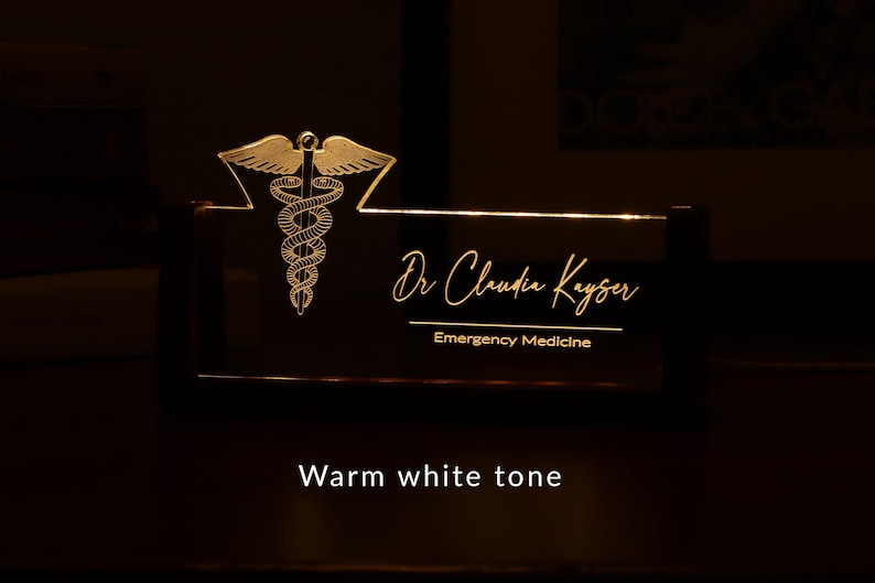 Personalized Doctor Name Plate - Caduceus LED Desk Sign - Etsy