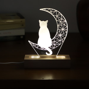 Cat on the Moon LED Night Light: 3D Illusion Lamp - Etsy