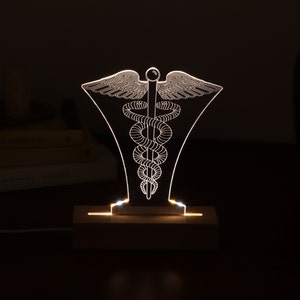 Personalized Caduceus Lamp. Gift for Doctor, Led Lights Gift for Him ...