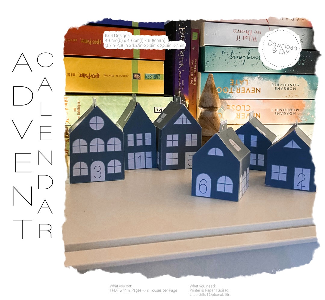 Advent Calendar minimalist Houses Christmas I Winter Night I Dark Blue ...