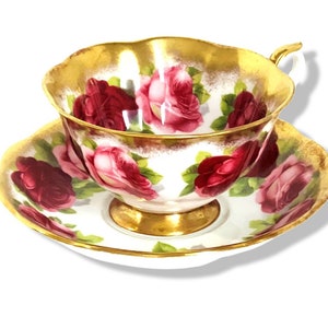 Royal Albert Pink and Red Roses “treasure Chest” Teacup and Saucer With ...