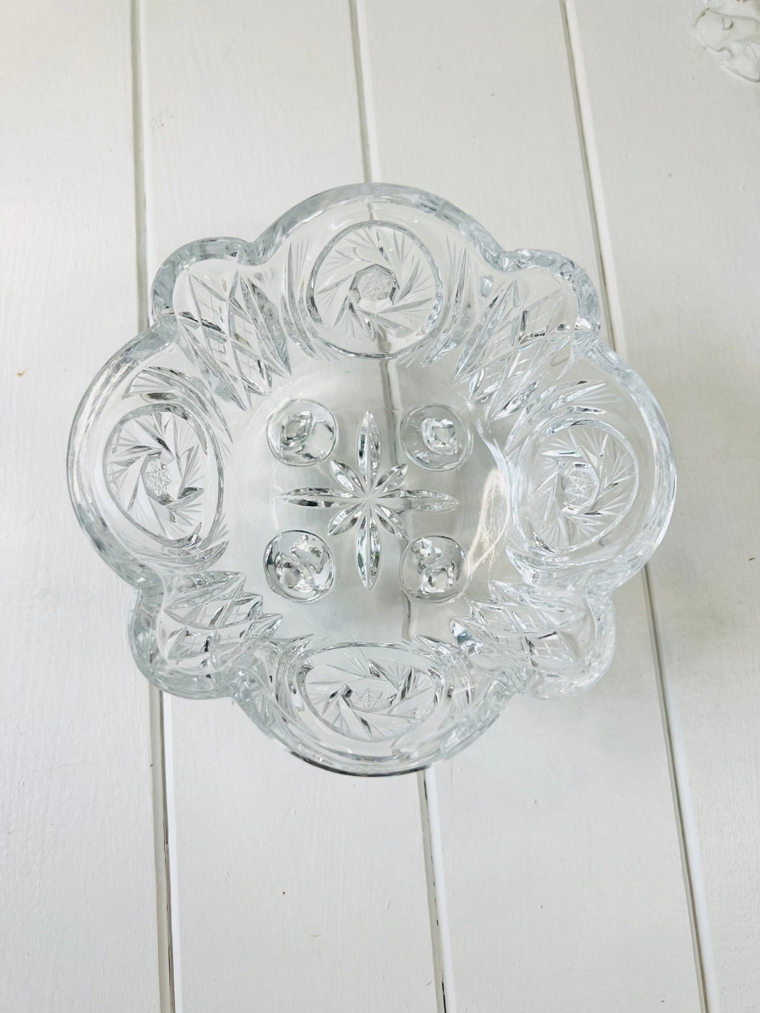 Pinwheel Crystal Footed Candy Dish, Bohemian Hand Cut Lead Crystal Dish ...