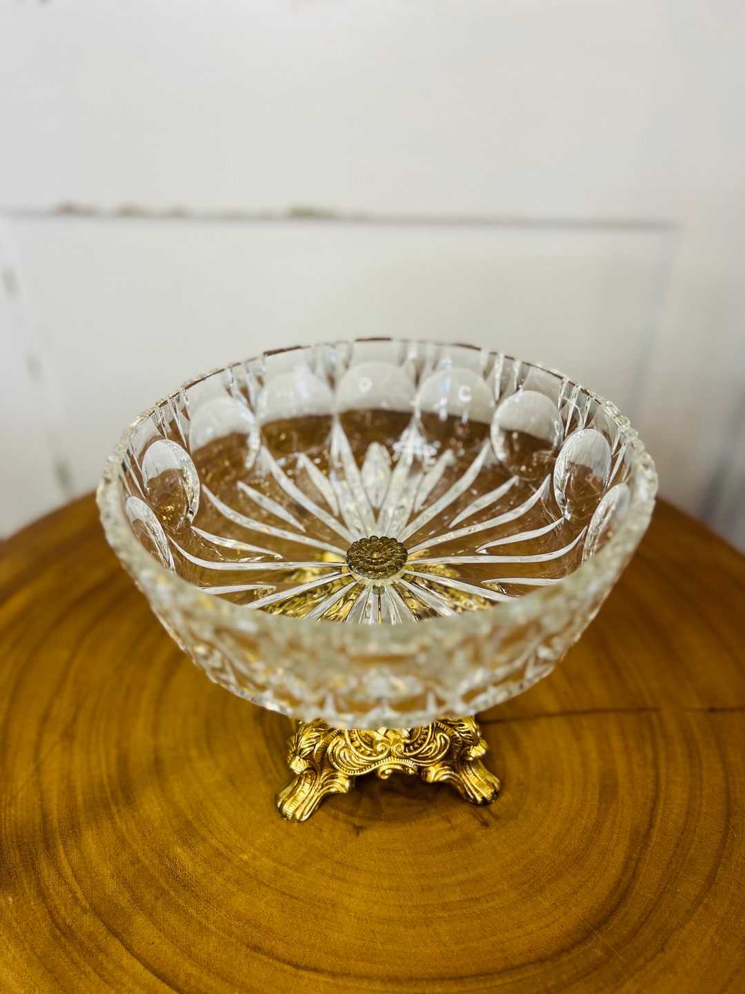 Vintage Cut Glass Compote Bowl on Pedestal - Etsy