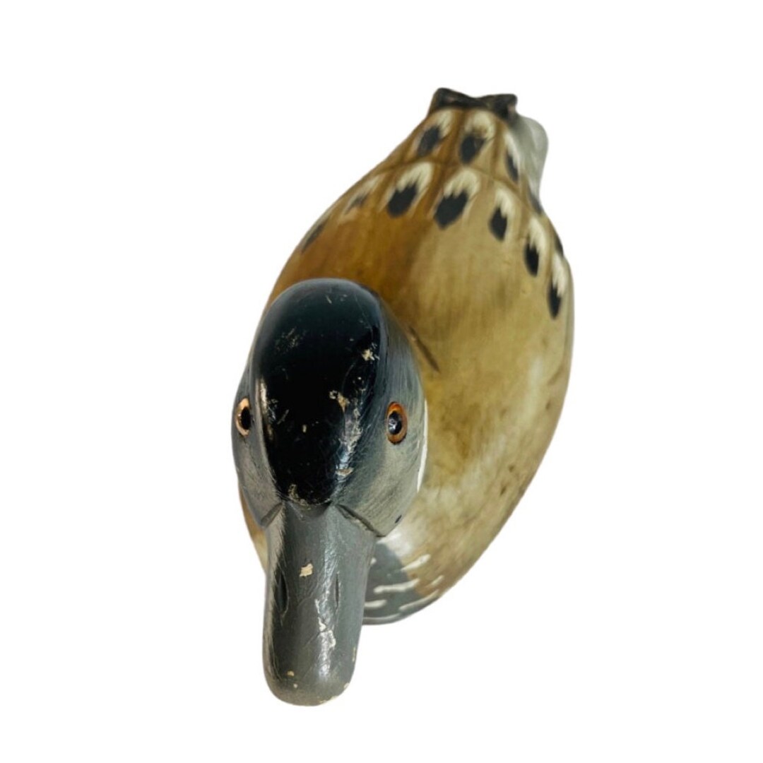 Vintage Wooden Duck Decoy Solid Wood Hand Made Hand Painted Glass Eyes ...
