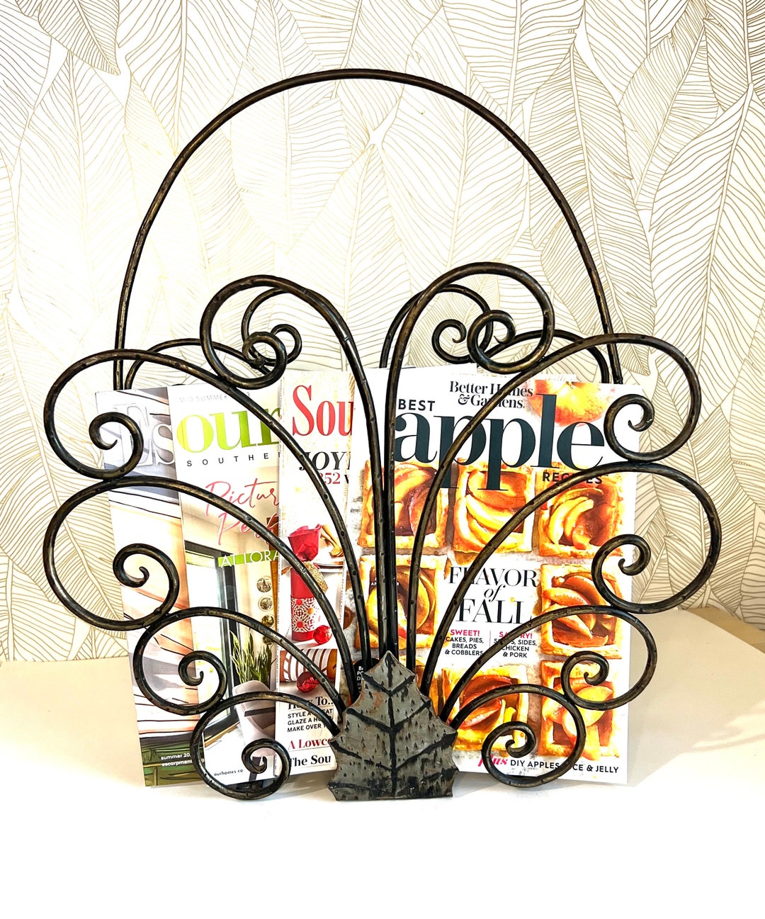 Vintage Retro Scrolled Wrought Iron Butterfly Magazine Rack, Home Decor ...