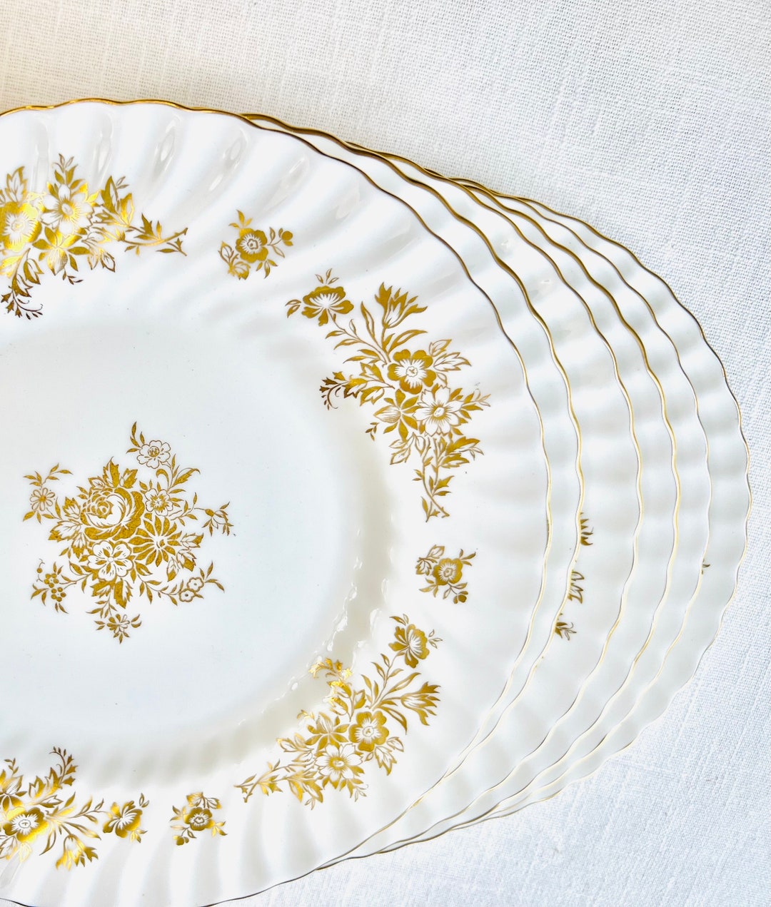 Minton Dinner Plates - Marlow Gold Pattern, Set of 6 Marlow Gold Floral ...