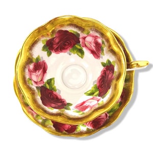 Royal Albert Pink and Red Roses “treasure Chest” Teacup and Saucer With ...