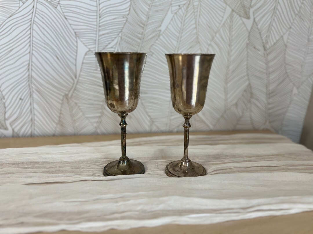 Vintage Aged Silver Plate Goblets 7” Pair, Set of 2 Aged Brads Silver ...