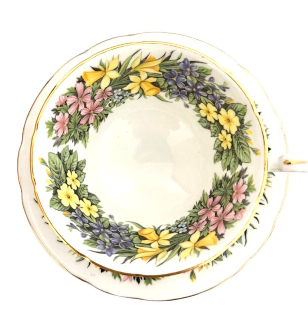 PARAGON Spring Flowers in a Ring of Yellow Purple and Pink With Green ...