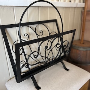 Mid Century Modern Wrought Iron Magazine Rack: Scrolled Ironwork Decor ...