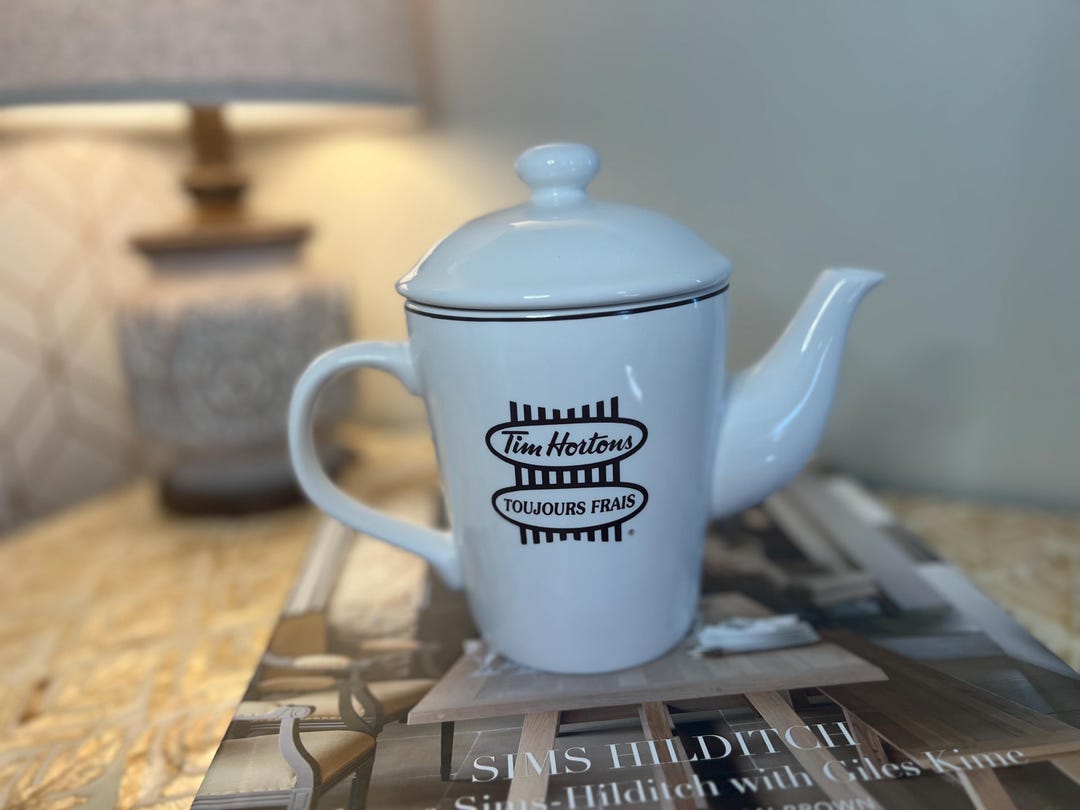 Vintage 1990 Tim Hortons White and Brown 20 Small Ounce Teapot - Etsy