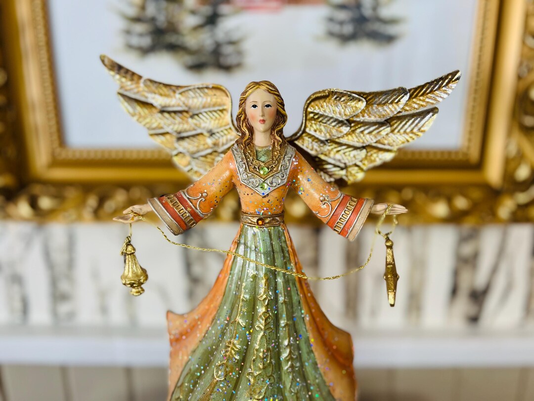 Vintage Metal Angel in Peach Green and Gold Figurine Home Decor - Etsy