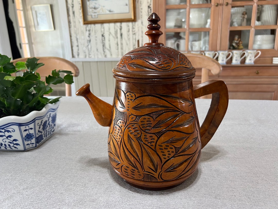 Decorative Hand Carved Wooden Teapot With Lid - Etsy