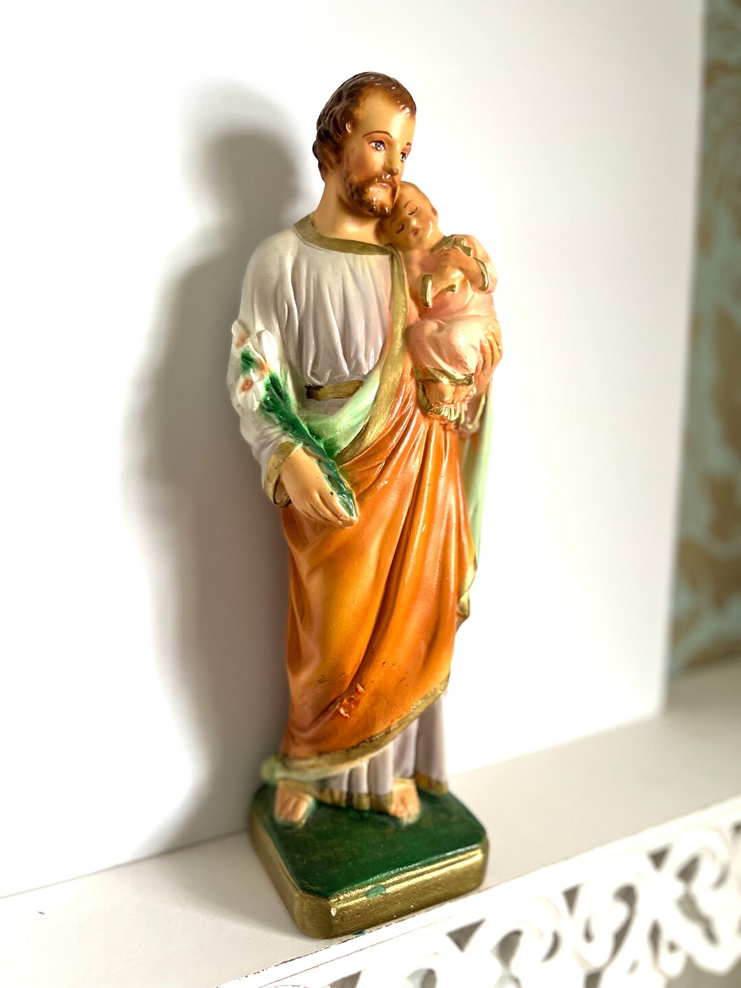 Vintage Saint Joseph Statue Holding Baby Jesus, Chalkware Statue ...