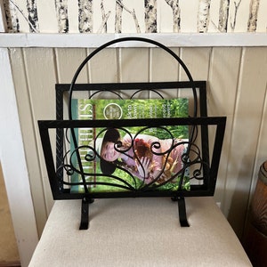 Mid Century Modern Wrought Iron Magazine Rack: Scrolled Ironwork Decor ...