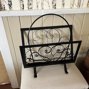 Mid Century Modern Wrought Iron Magazine Rack: Scrolled Ironwork Decor ...