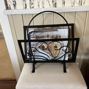 Mid Century Modern Wrought Iron Magazine Rack: Scrolled Ironwork Decor ...