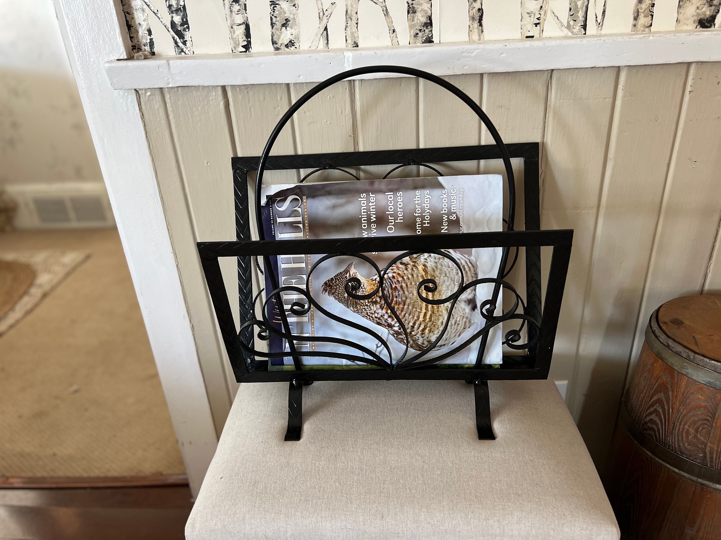 Mid Century Modern Wrought Iron Magazine Rack: Scrolled Ironwork Decor ...