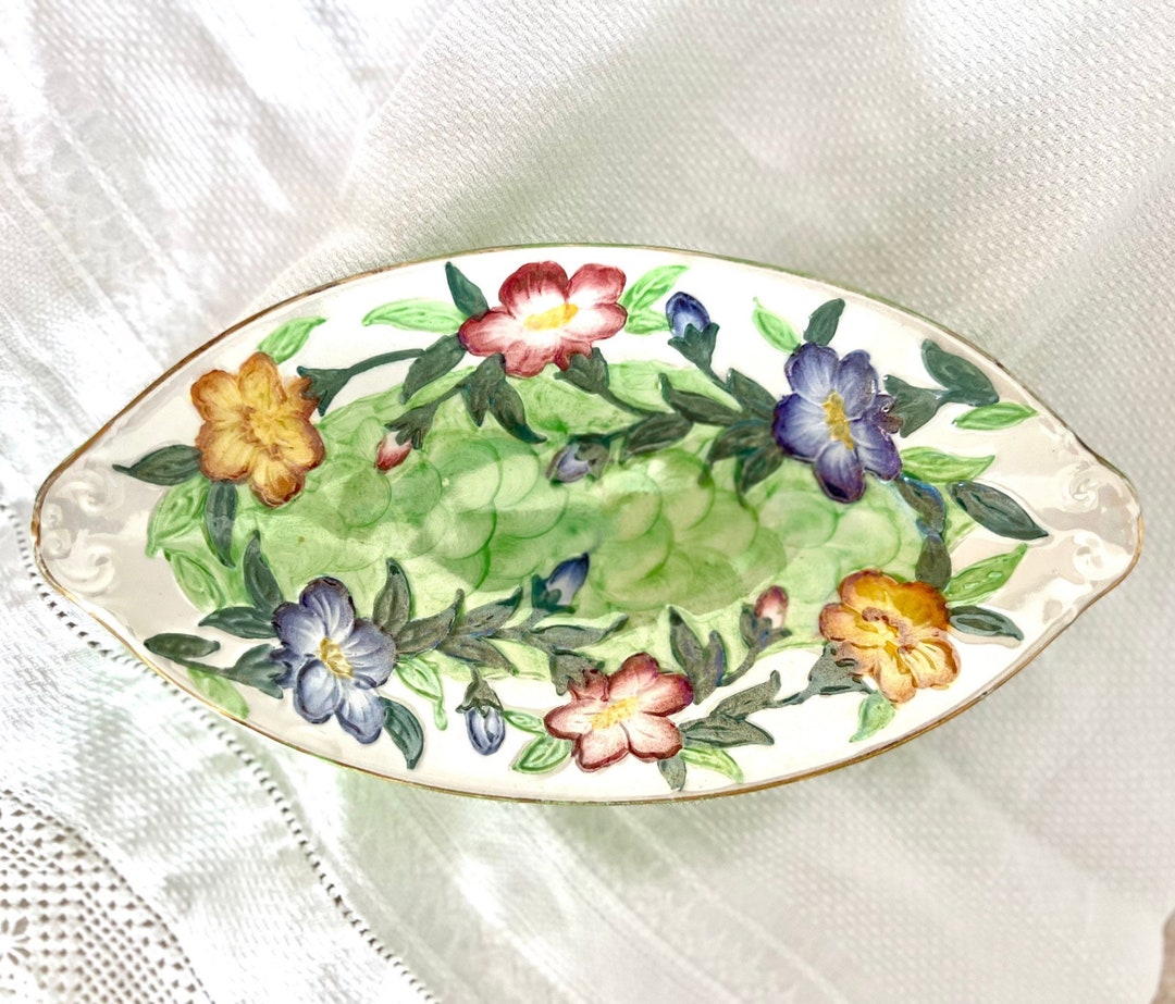 Vintage Floral Art Deco Maling Ware Dish, Maling Ware, Malingware - Etsy