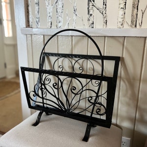 Mid Century Modern Wrought Iron Magazine Rack: Scrolled Ironwork Decor ...
